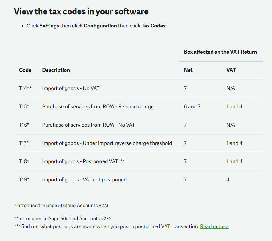 New VAT Codes In Sage50cloud From 2021